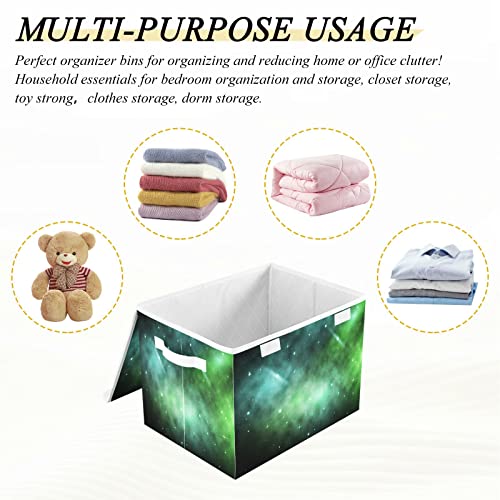 Kigai Storage Boxes with Lids and Handles,Collapsible Oxford Cloth Storage Bins Organizer for Bedroom Organization,Office Storage,Toys (Space Galaxy)