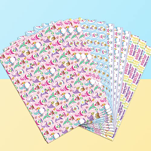 LDGOOAEL Flat Easter Wrapping Paper Sheets-12 Sheets with 4 Easter Paterns, Gift Wrapping Paper for Easter, Birthday, Wedding, Baby Shower Occasions- Pre cut & Folded(19.6" x 27.5β Per Sheet)β¦