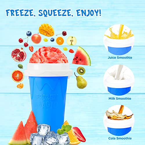 Slushy Cup Slushie Cup, Slushy Maker Cup, Quick Frozen Magic Squeeze Cup, Double Layer Slush Cup Squeeze, Homemade Summer DIY Milk Shake Ice Cream Maker, Cool Stuff Birthday Gifts for Kids (Blue)