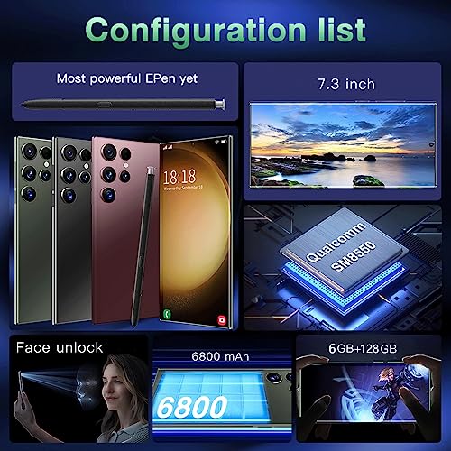 MOONTERGEER S23 Ultra Cell Phone 6GB + 128GB, 7.3" Display, Smartphone Android 13, 64MP Mobile Phone, 6800 mAh (Color : Green)