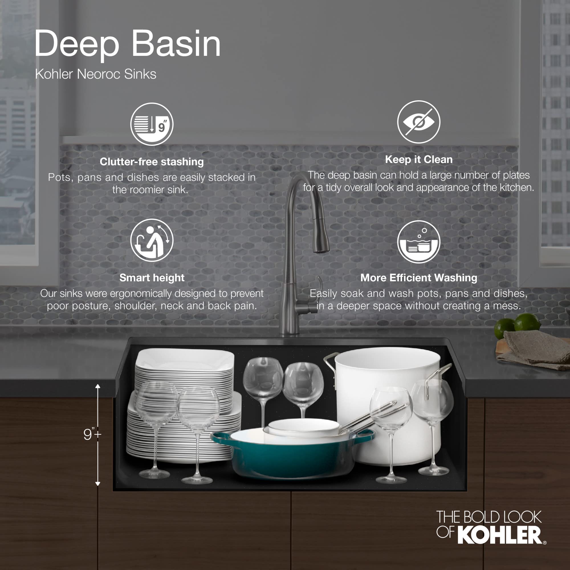 KOHLER K-8206-CM6 Cairn Sink, 33 in, Matte White