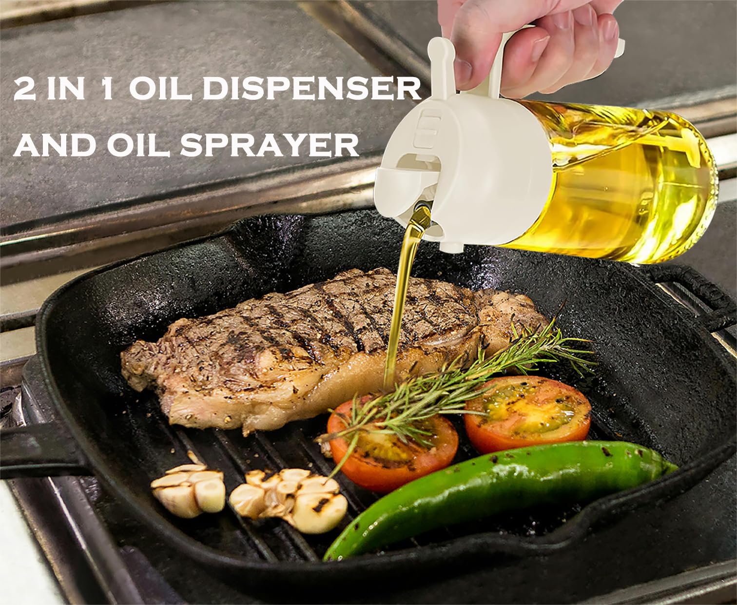 GLBEAR 16oz Olive Oil Dispenser, 2 in 1 Oil Sprayer for Cooking,470ml spray bottles,oil dispenser for kitchen,Salad,BBQ