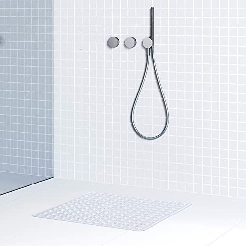 XIYUNTE Square Shower Mat Non Slip - 21 x 21inch Square Bath Shower Tub Mat, Square Rubber Bath Mats for Shower, Non Slip Bathtub Mats with Suction Cups & Drain Holes, Machine Washable, Clear