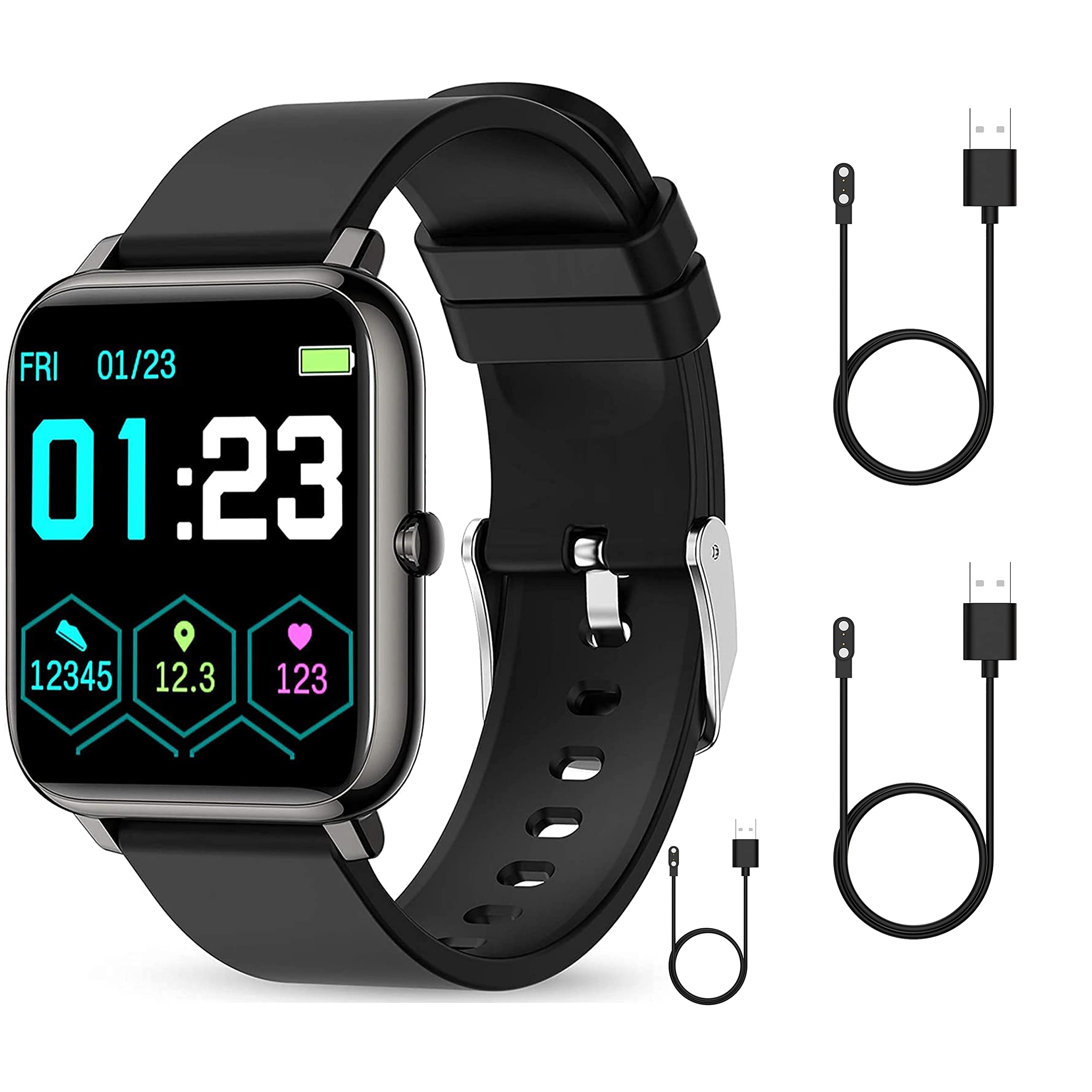 KALINCO Smart Watch, Fitness Tracker with Heart Rate Monitor, Blood Pressure, Blood Oxygen Tracking, 1.4 Inch Touch Screen Smartwatch with 3 Cables Compatible with Android iPhone iOS