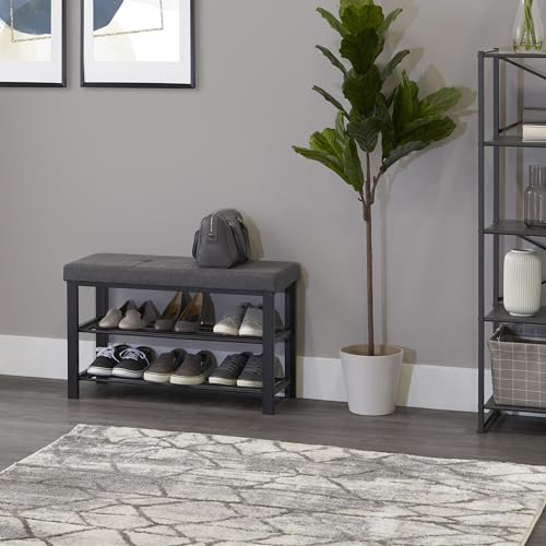 neatfreak Upholstered Storage Bench for Shoes - Double Seat Shoe Bench with Upholstered Fabric Seat Cushion and 2 x Shoe Racks - Perfect for Entryway, Mudroom, Foyer - 12.59" D x 31.89" W x 19.48" H
