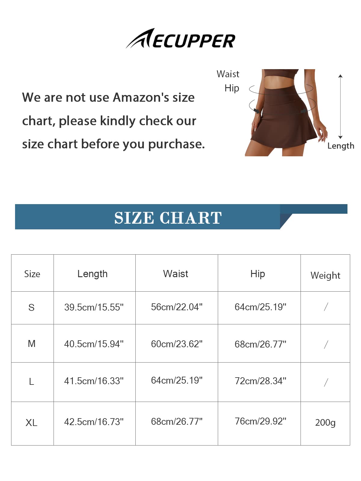 ECUPPER Women's Workout Tennis Skirt High Waisted Athletic Golf Skort Inner Shorts Stretch A Line Pencil Skirts Coffee
