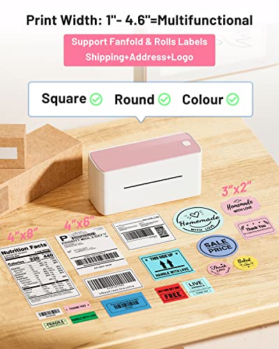 Phomemo Bluetooth Thermal Label Printer for Shipping Label - Wireless Shipping Label Printer for Phone & Pad & PC, Pink Label Printer Used for Amazon, Ebay,UPS, Shopify, TikTok, USPS, FedEx, DHL, Temu