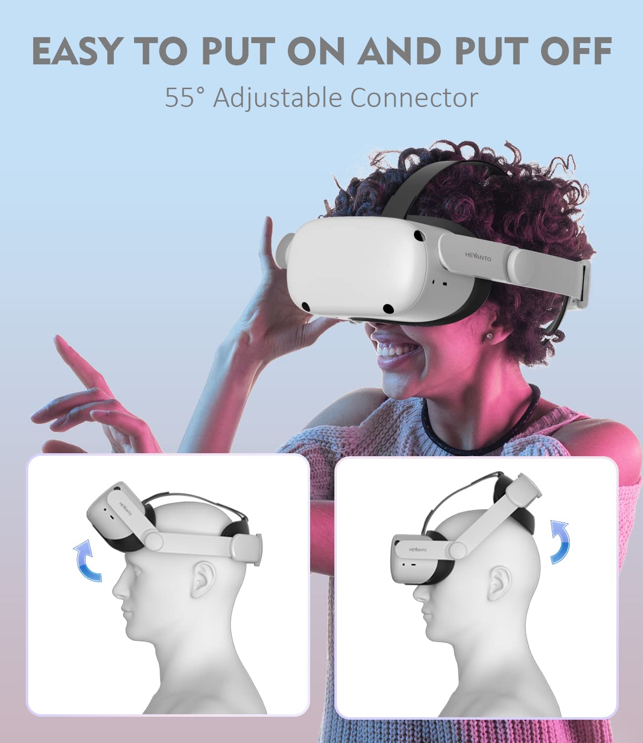 Hevanto Head Strap for Quest 2, Adjustable Elite Strap for Meta/Oculus Quest 2 Accessories, Breathable Comfort Replacement for Gaming & Fitness in Meta VR - Lightweight & Reduced Pressure
