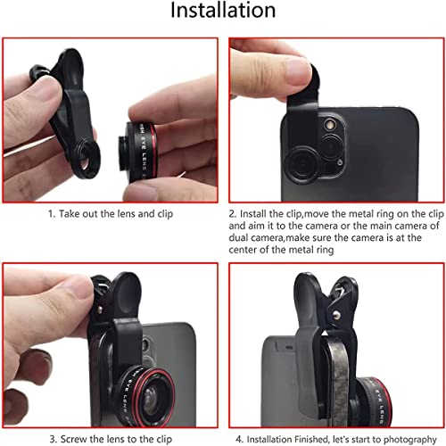 Phone Camera Lens, Clip on Cell HD Phone Fisheye Lens kit, 235° Fisheye Lens ,for Most iPhone Android Samsung Phones and Smartphones