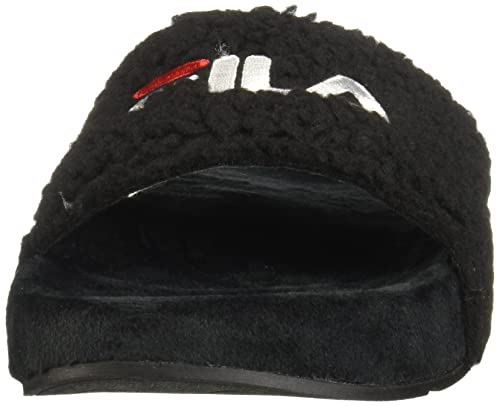Fila Women's Fuzzy Slide Sandal, Black Red/White, 9