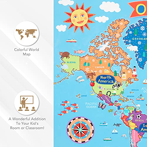 Waypoint Geographic Kids’ World Wall Map, Laminated Wall Map Poster for Kids, Informative Learning Resources, Illustrated Wall Map for Playroom and Classroom Decor, 24" x 36"