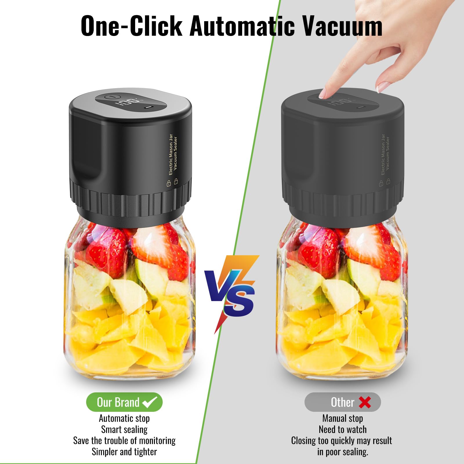 Kakdsoip Electric Mason Jar Vacuum Sealer Kit Upgrade to Auto-Stop Mason Jar Vacuum Sealer for Regular Mouth and Wide Mouth Mason Jars