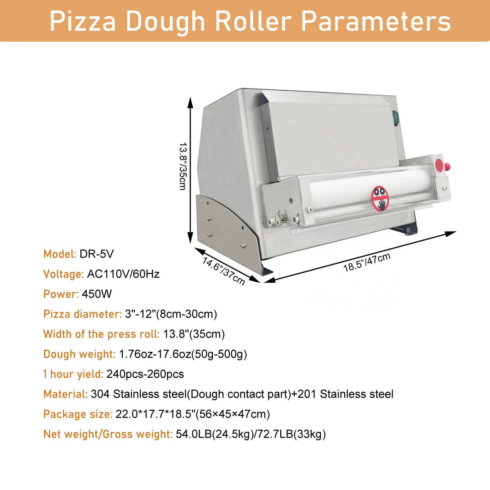 INTSUPERMAI Pizza Dough Roller Machine 13.8" Table Top Pizza Dough Sheeter Electric Pastry Press Machine 110V