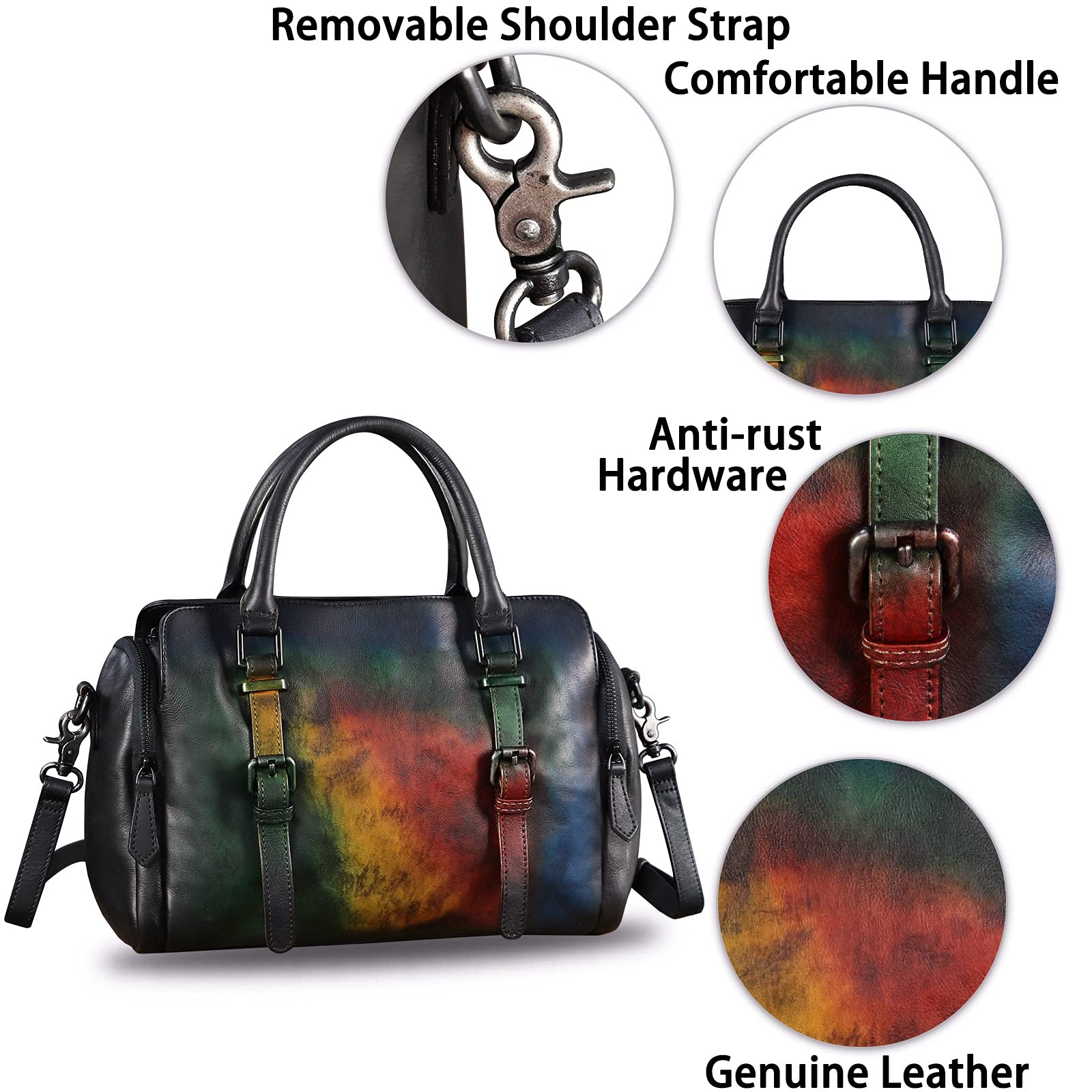 Genuine Leather Satchel Purse for Women Retro Cowhide Handmade Top Handle Handbag Designer Crossbody Bag Purse (Multicolor)