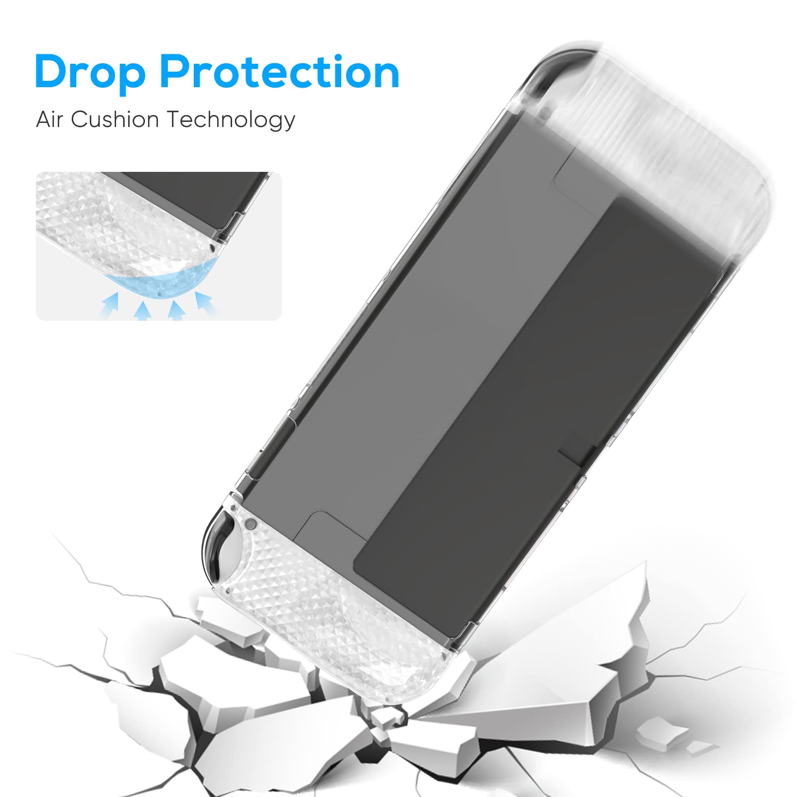 Dockable Case for Switch OLED, Upgrade 3 in 1 Protective Clear Hard PC Back Cover Case for Switch OLED and TPU Grip Cover Case for Joy Con Controller with Screen Protector and 8 Thumb Grips