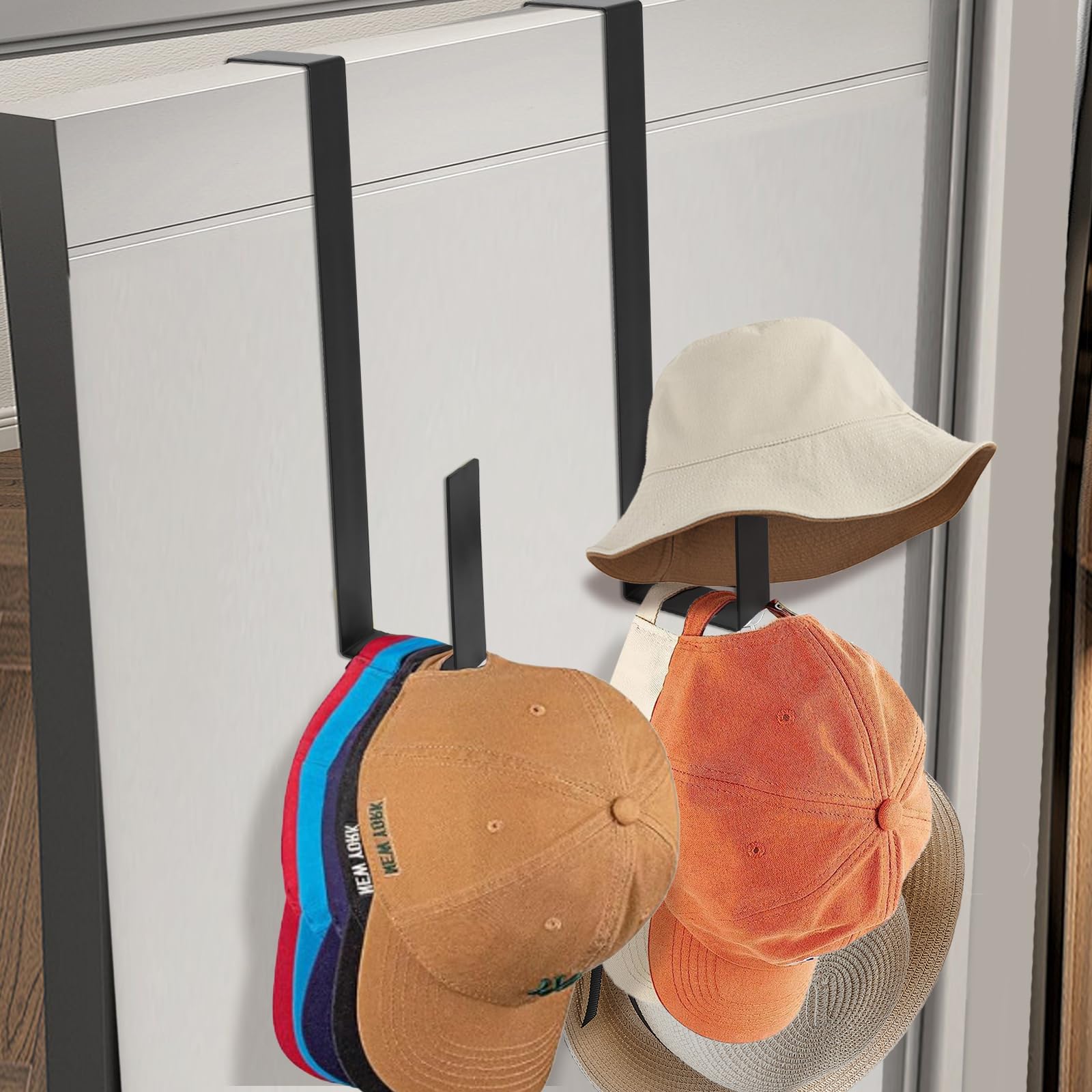 Little Joke Hat Rack for Door, 2-Pack Over The Door Hat Organizer for Baseball Caps, Metal Hat Hook Hold 15 Hats, No Damage Hat Storage for Baseball Caps, Large Hat Hanger Over Door Organizer, Black
