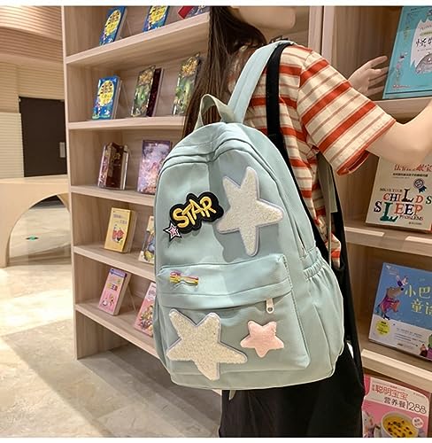 STRGZR Kawaii Cute Backpack, Aesthetic Y2K Retro Star Graphic Harajuku Backpack Laptop Backpack Travel Casual Daypack (Black)