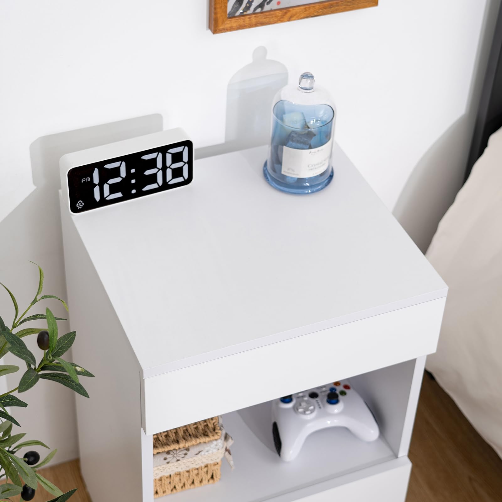 HOMMPA Wood Nightstand, Black Night Stand with 2 Drawers, Bedside Table with Storage Shelf, End Tables with Drawers, Bedroom Side Tables High Gloss Tall Nightstand