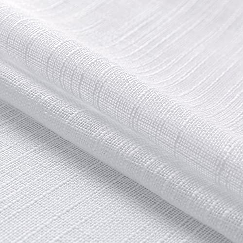XTMYI White Kitchen Curtains 24 Inch Length Set of 2 Panels Cafe Curtain Tiers Linen Textured Semi Sheer Boho Farmhouse Short Curtains for Small Bathroom Basement Window RV Camper