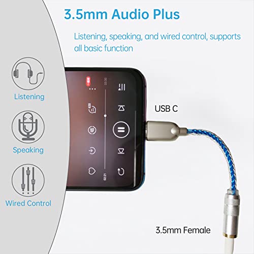 Portable Headphone Amplifier USB Type C to 3.5mm Adapter DAC ALC5686 32bits/384KHz Headset Amp for Samsung Android iOS Windows Mac OS X System Smartphone PC Laptop S22 S20+ S20 Ultra - Blue Sliver