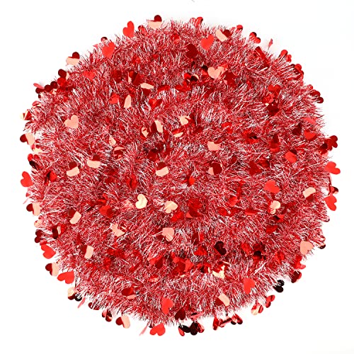 KIMOBER 33 Ft Valentine's Day Tinsel Garland,Red White Heart Metallic Hanging Garland for Party Decoration Supply