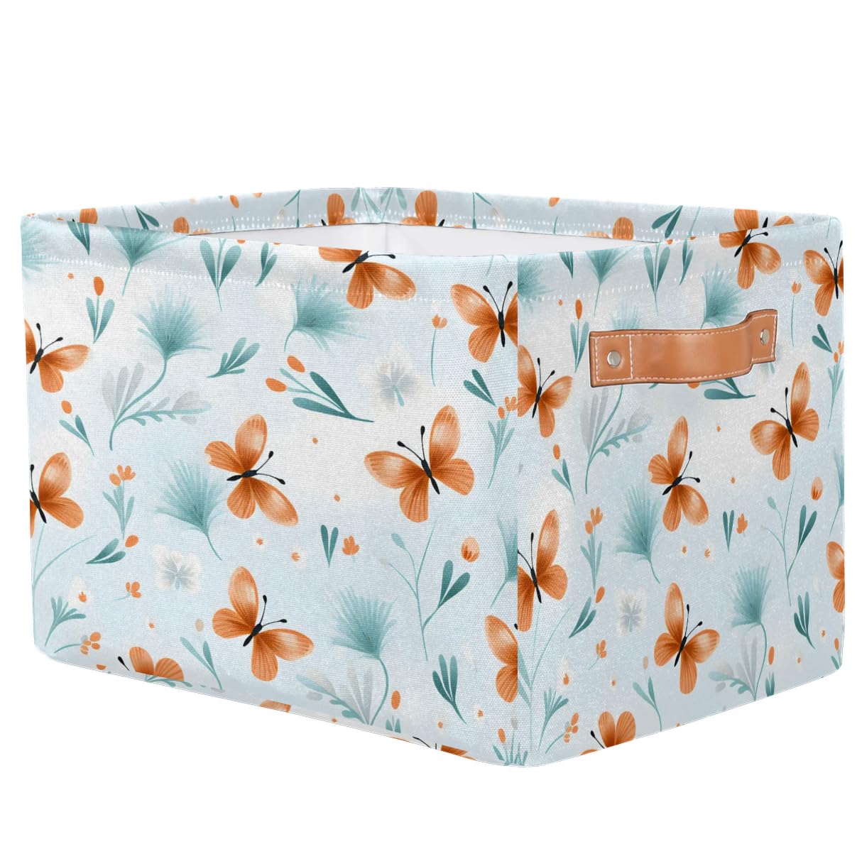 Gumuslen Orange Butterfly Storage Basket Organizer Bin with Handles for Clothes Storage, Gift Bakets, Toy Box, Book Basket for Office Home Rooms Laundry Playroom Dorm
