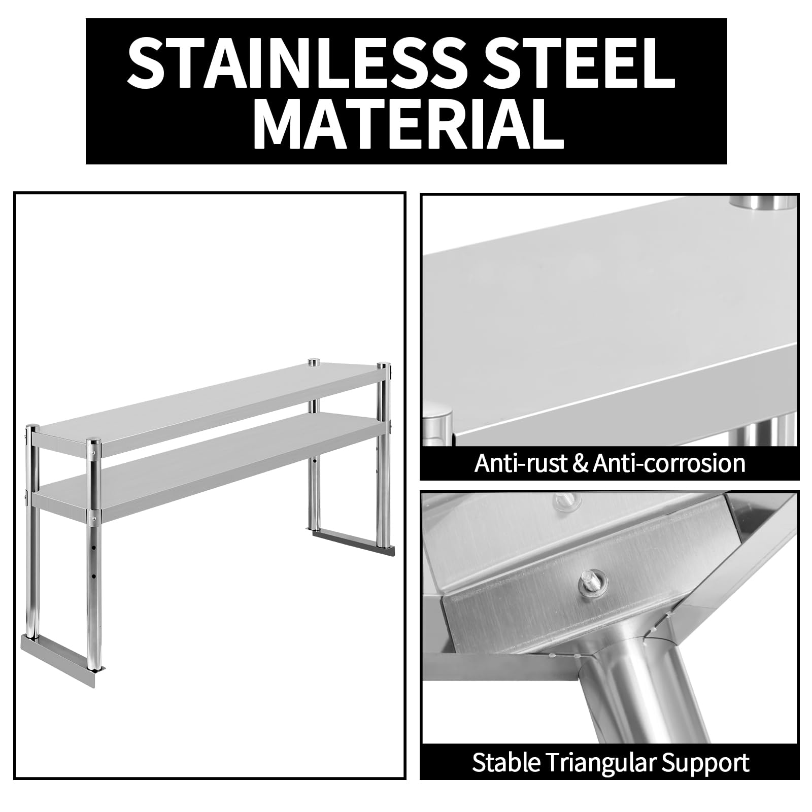 OUKIDR Double Overshelf, Stainless Steel Overshelf 2 Tier Commercial Double Overshelf for Kitchen Prep & Work Table,12" X 60"