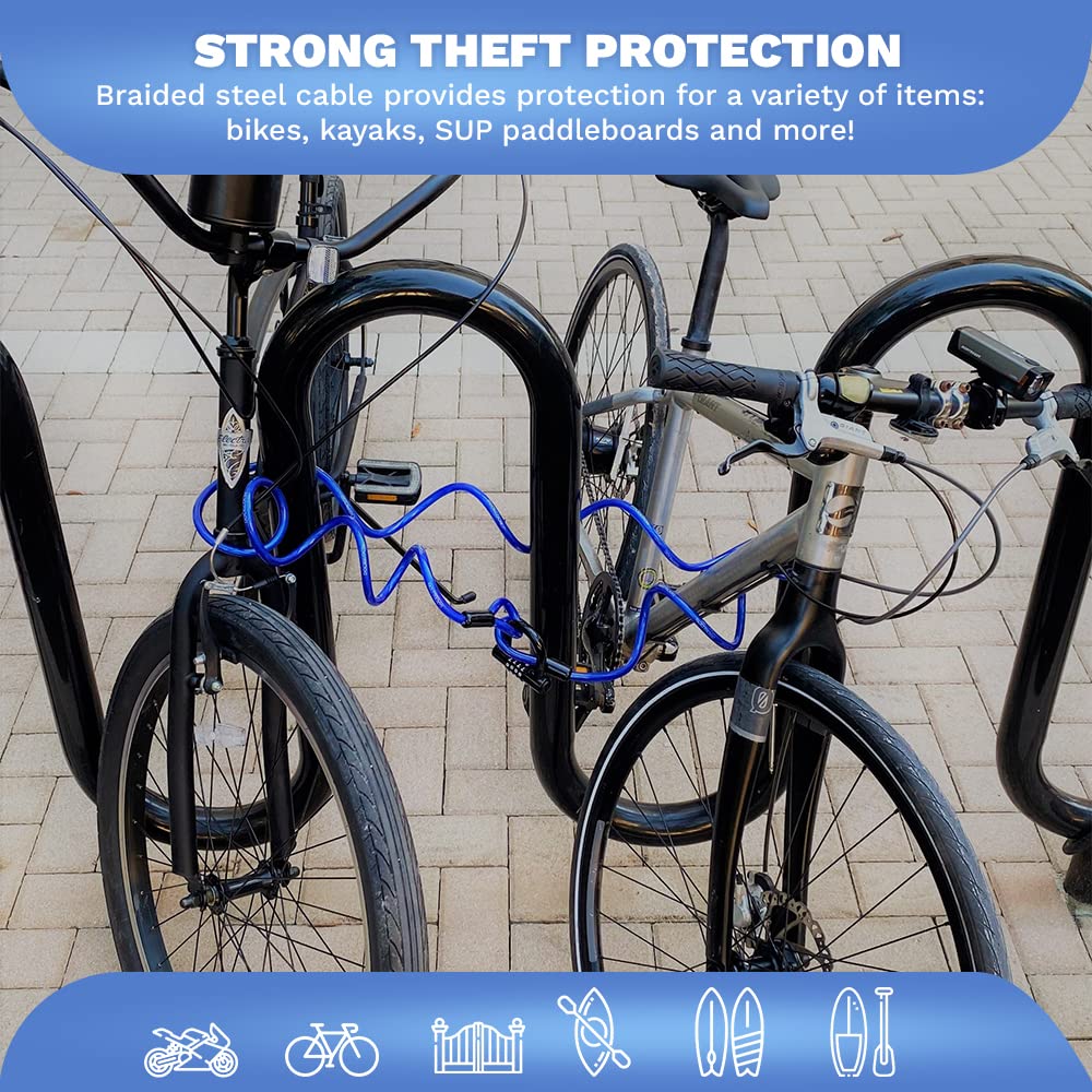 DocksLocks Security Cable Lock Set (5ft to 25ft Lengths) β Weatherproof, Looped Ends, Coiled, Compact, Includes U-Lock, Anti-Theft for Bikes, Patio Furniture, Kayaks, Outdoor Equipment 20ft