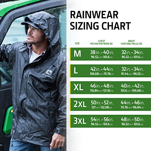 John Deere Unisex High Visability ANSI Class III Rain Suit Jacket and Bib with Color Block, High Visability, Water Resistant, and Reflective 3M Tape, Yellow, Black, X-Large (JD44530/XL)