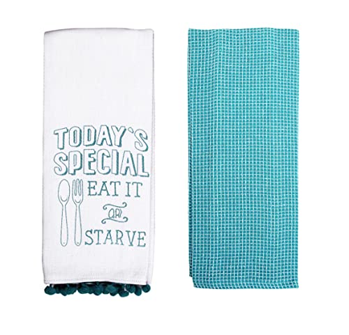fillURbasket Cute Kitchen Towels Set Decorative Spring Dish Towels with Sayings Themed Inspirational Grateful Gray Teal Towels Kitchen Gift Set 16x28 100% Cotton