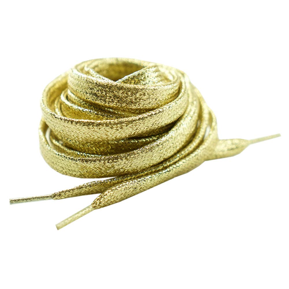 DECKER Gold Metallic Glitter Flat shoelaces Colorful Fashion 2 pairs pack for Canvas Sneaker Athletic (54 inch (137 cm), Gold)