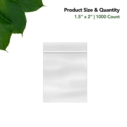 Seal Fresh Zip Bags β 1.5x2 Inches (1000 Count), 2 Mil β Clear Plastic Reclosable LDPE Poly Baggies with Resealable Lock Seal Zipper β For Vitamins, Pills, Snacks, Seeds, Nuts, Cookies, Candies, Treats, Pastries, Party Favors, Storage, Organization, Nuts,