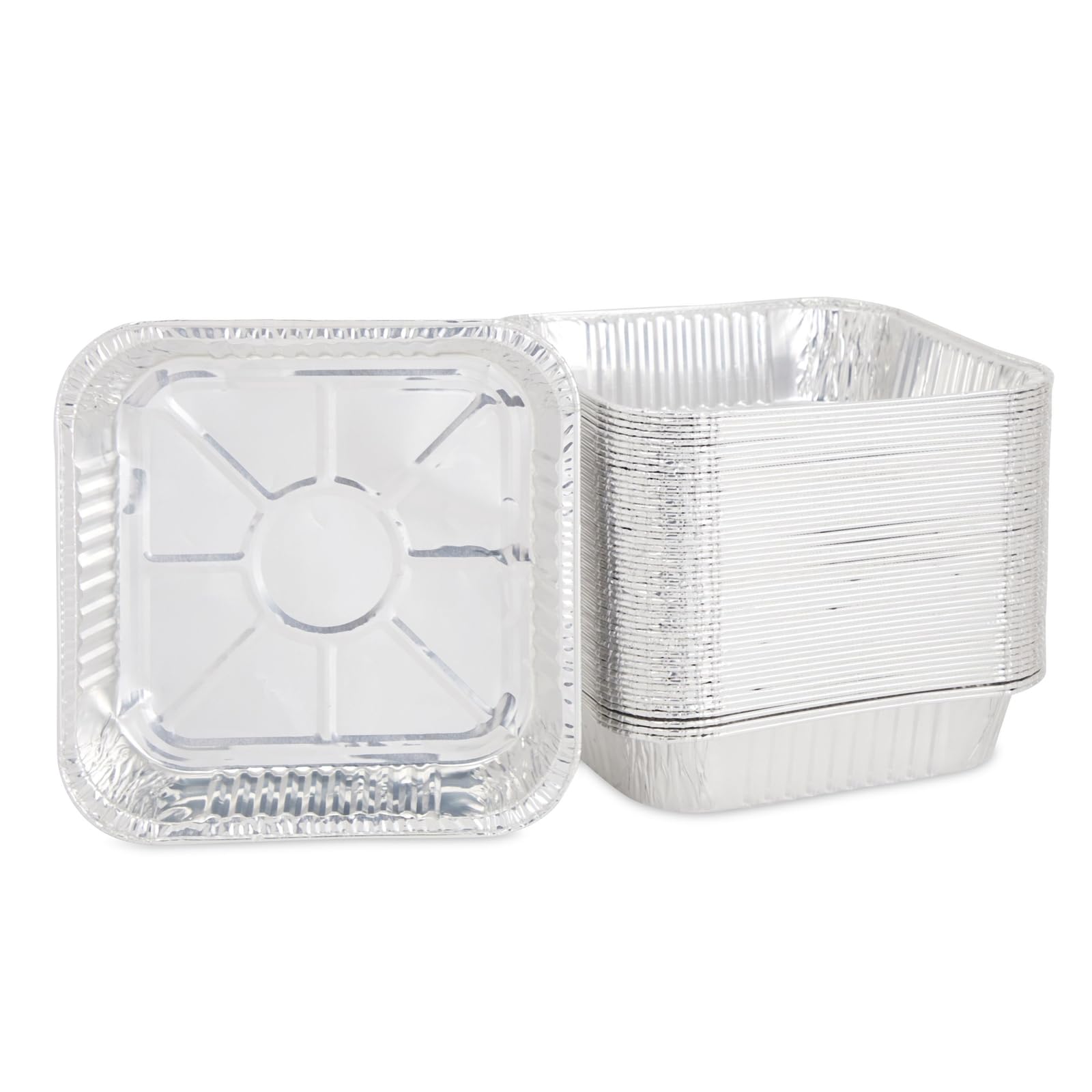 Stockroom Plus 50 Pack 8x8 Disposable Aluminum Foil Pans for Baking, Square Trays for Meal Prep