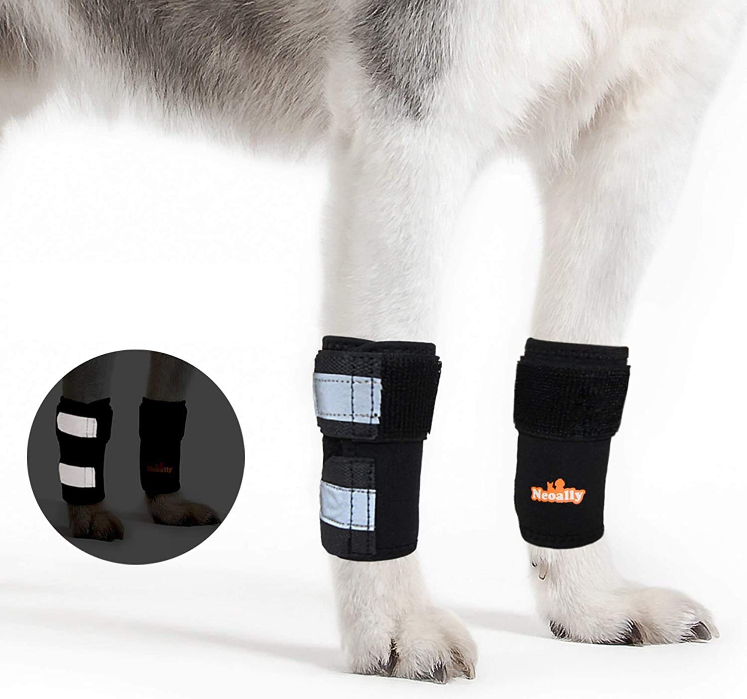 NeoAlly - Front Leg Brace for Dogs and Cats, Dog Leg Brace for Improved Pet Mobility, Dog Leg Sleeve for Carpal Support, Dog Leg Sleeve with Reflective Straps, XXS to XS, Black, 1 Pair