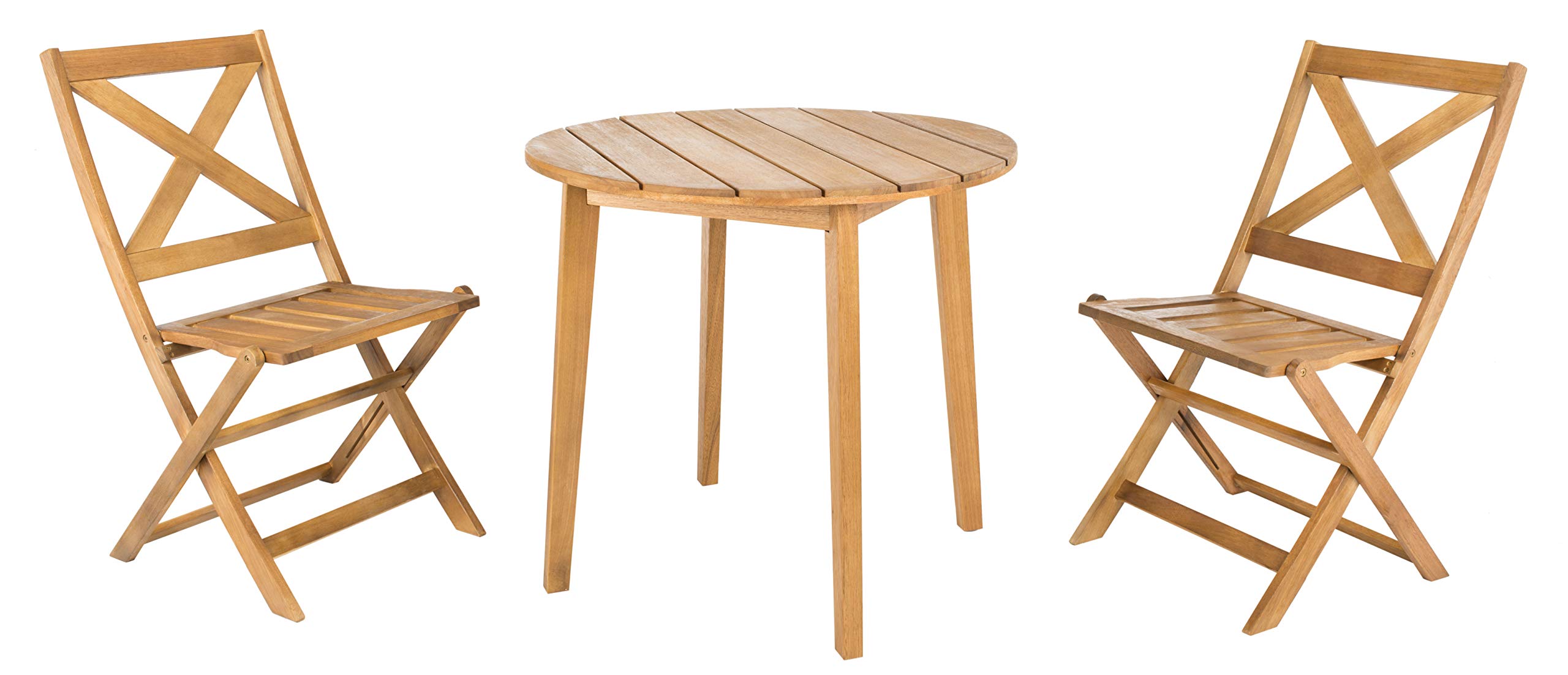 SAFAVIEH Outdoor Collection Bruna Teak 3 Piece Bistro Set