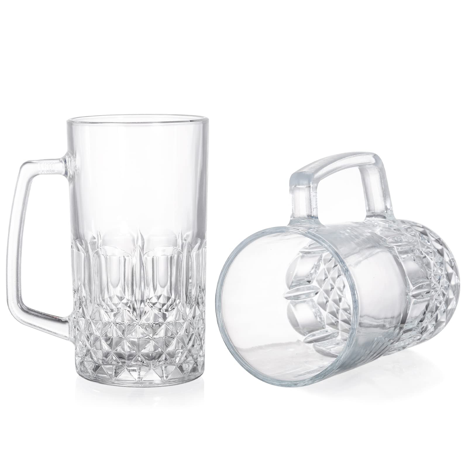 Frcctre 6 Pack 16 Oz Glass Beer Mug, Large Beer Glasses Steins with Handle and Stainless Steel Straws, Crystal Lead-Free Drinking Glasses Water Cups for Beer, Juice, Beverage, Bar