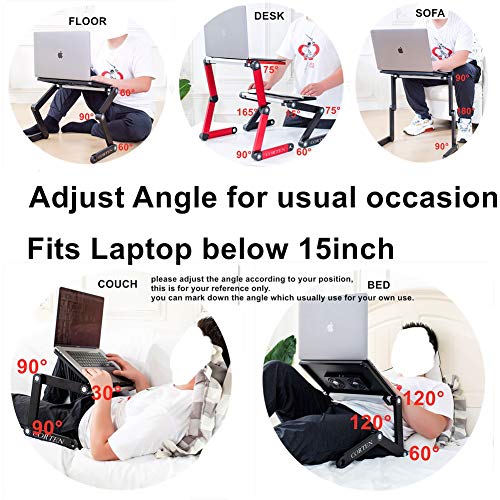 Ergonomic Portable Laptop Table Desk Stand Foldable Lap Tray for Bed Sofa Fully Adjustable Height and Angle Laptop Riser with USB Fans for Work from Home or Travel(Silver)