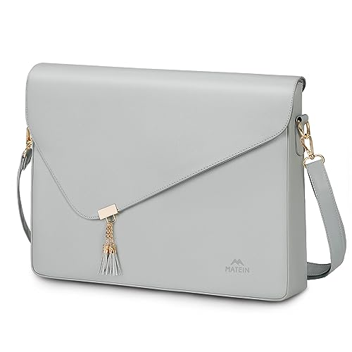 Leather Laptop Bag for Women 15.6 inch, MATEIN Messenger Bags Professional Office Work Briefcase Waterproof Business Computer Case, Stylish College Satchel Lady Crossbody Shoulder Bag for Travel, Grey