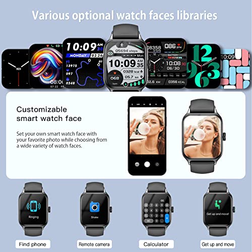 Smart Watch (Receive & Dial), 2023 Newest 1.85" TFT HD Touch Screen, Smart Watch for Women Men with Fitness Tracker, Smart Watch for Android iPhone with Text, Pedometer, Heart Rate (Classic Black)