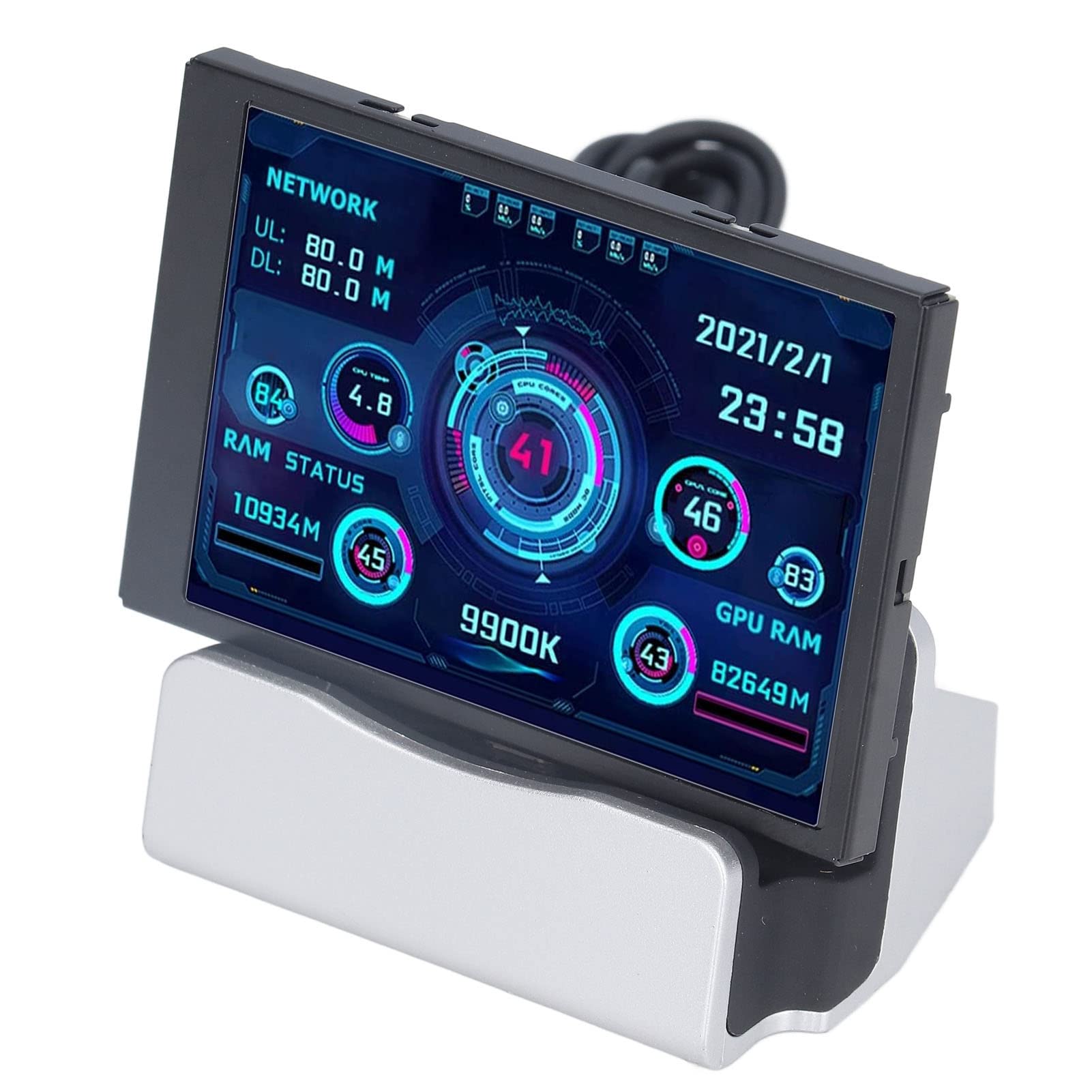 IPS Full View Angle Screen, USB Type C Interface Adjustable Brightness 360° Rotatable 3.5 Inch Monitor Set for ITX Mini Chassis (with Special Base)