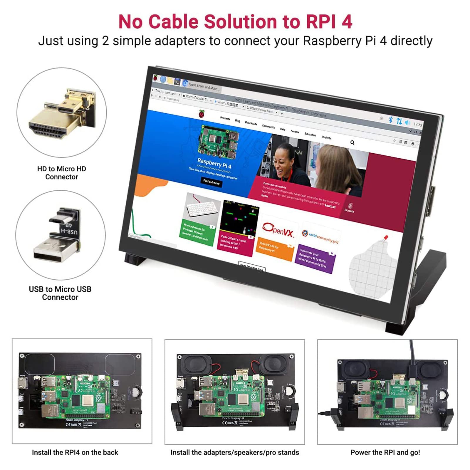 ELECROW 7 Inch Monitor 1024x600 Portable Touchscreen Monitor for Laptop Compatible with Raspberry Pi Banana Pi Jetson Nano Computer