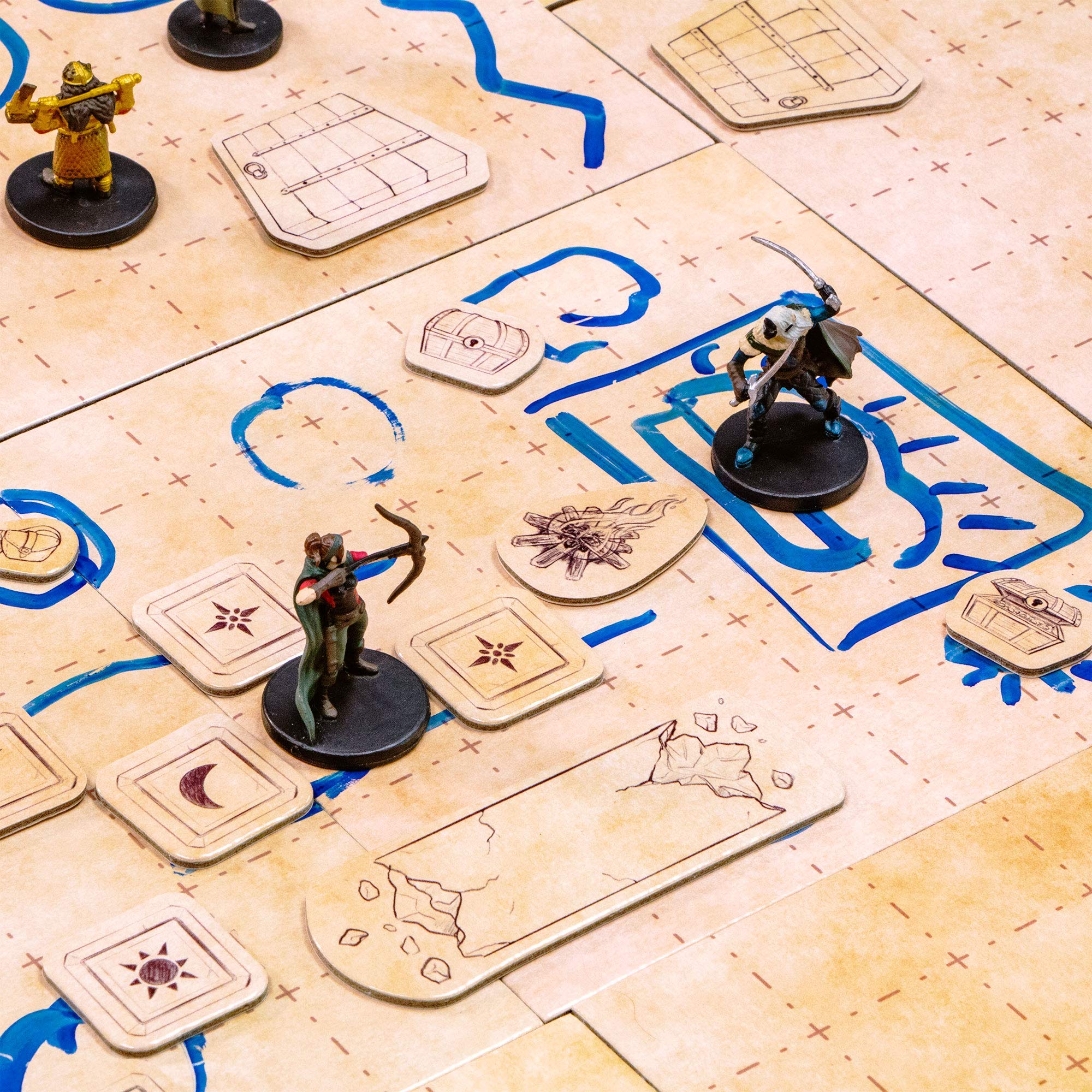 Stratagem The Master's Atlas Grid Tiles-Reversible Dry Wet Erase Battle Map for 3D DND-RPG Tabletop RPG Scenery-Dungeons Dragons Pathfinder- Tabletop Grid| Blank/Parchment - 44 Tiles & 48 Tokens