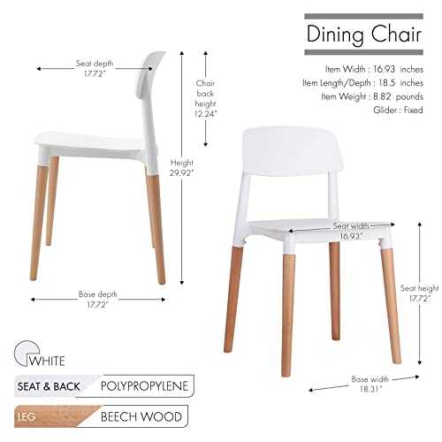 Porthos Home Clyde Dining Chairs Set of 4 with Waterproof and Stain-Resistant PP Plastic Back, Seat and Legs with Woody Accents (Space-Saving Stackable Design for Dining Rooms