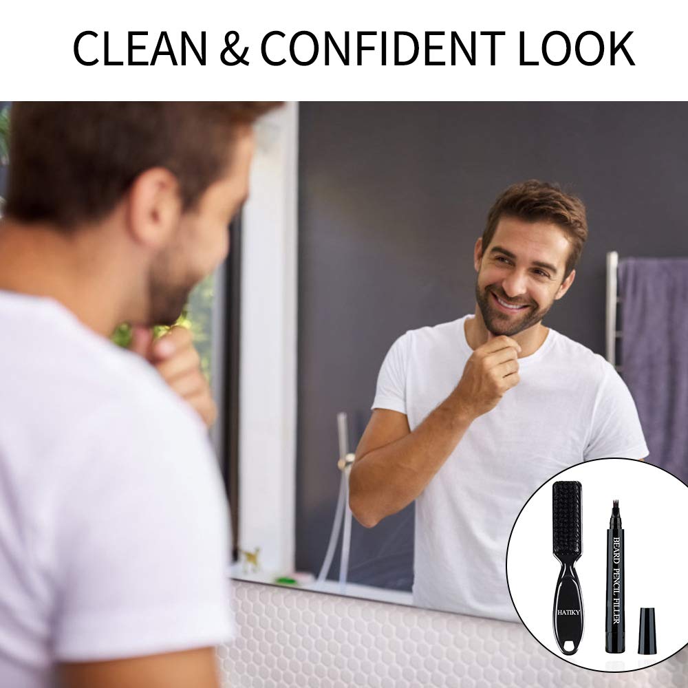 HATIKY Water-Resistant Beard Filler and Grooming Kit for Men - Long-Lasting Natural Pen with 4 Applicator Tips for Beard, Mustache, and Eyebrows
