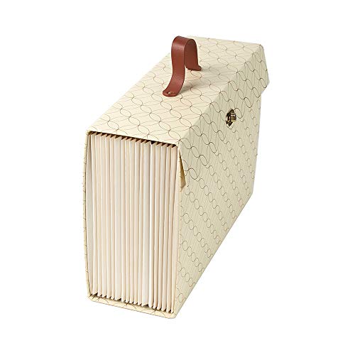 Erin Condren Designer Desk Accessories - Mid Century Circles Outline Accordion File Organizer Box. Features Beautiful, Metallic Gold Concentric Circles Outline Pattern