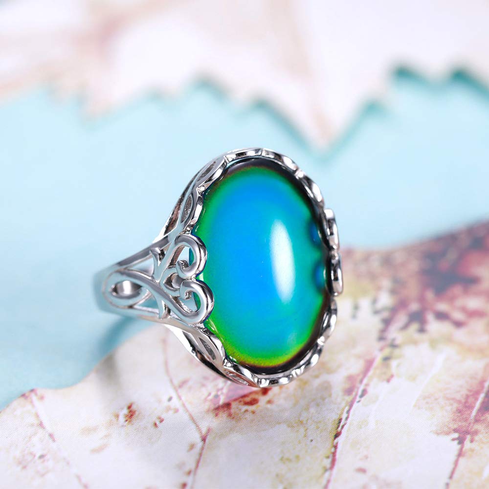 Getname Necklace Mood Ring Sterling Silver Color Changing Ring - Silver Mood Rings Gift for Her - Personalized Engraving Inside - Custom Engraved Color Change Ring Gifts for Women