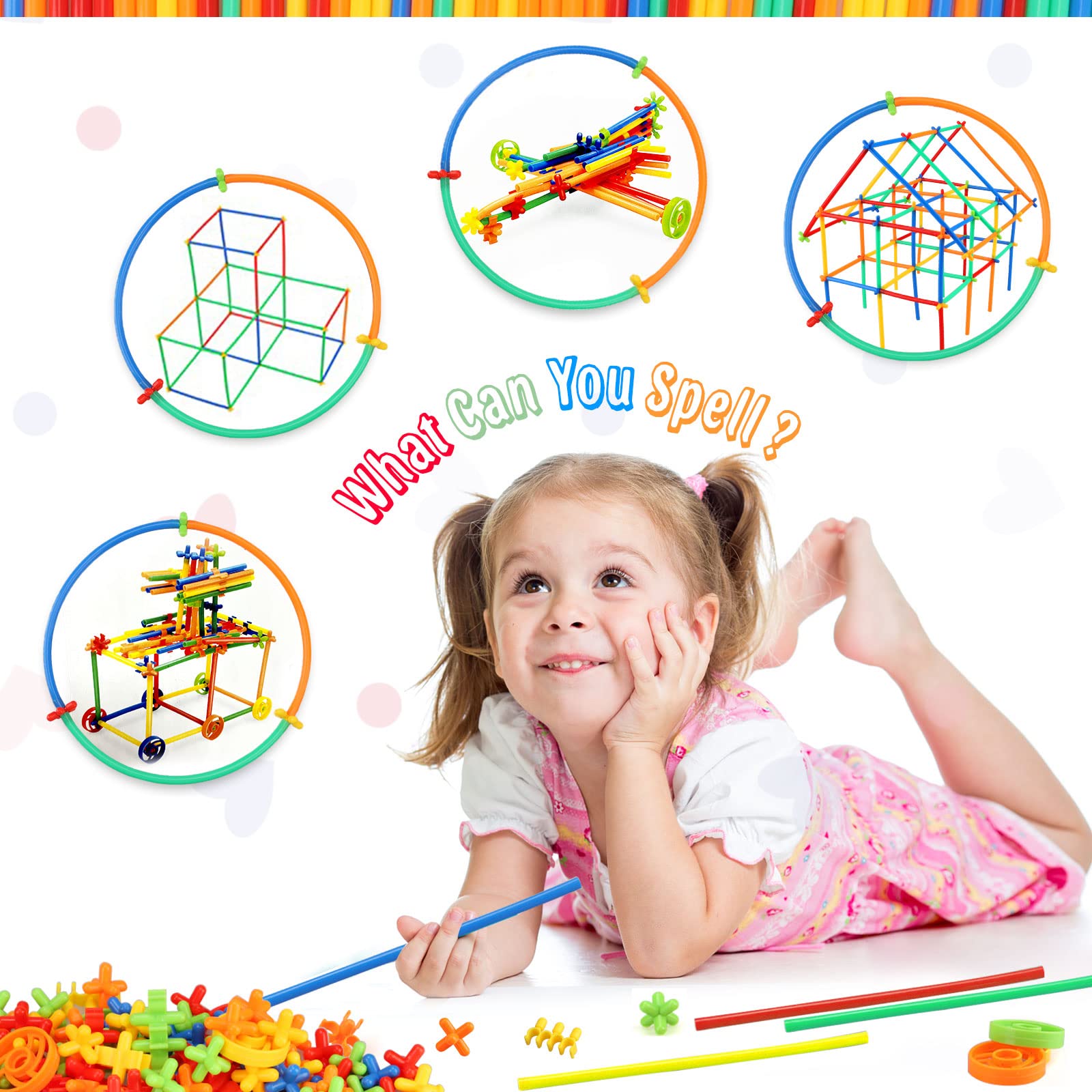 Glow Straw Connecting STEM Building Toys Set - 800 Pcs Colorful Glow in The Dark Straw Interlocking Plastic Toys, Creative Engineering Building Blocks, Gift for Kids 3 4 5 6 7 8 Year Old Boys & Girls