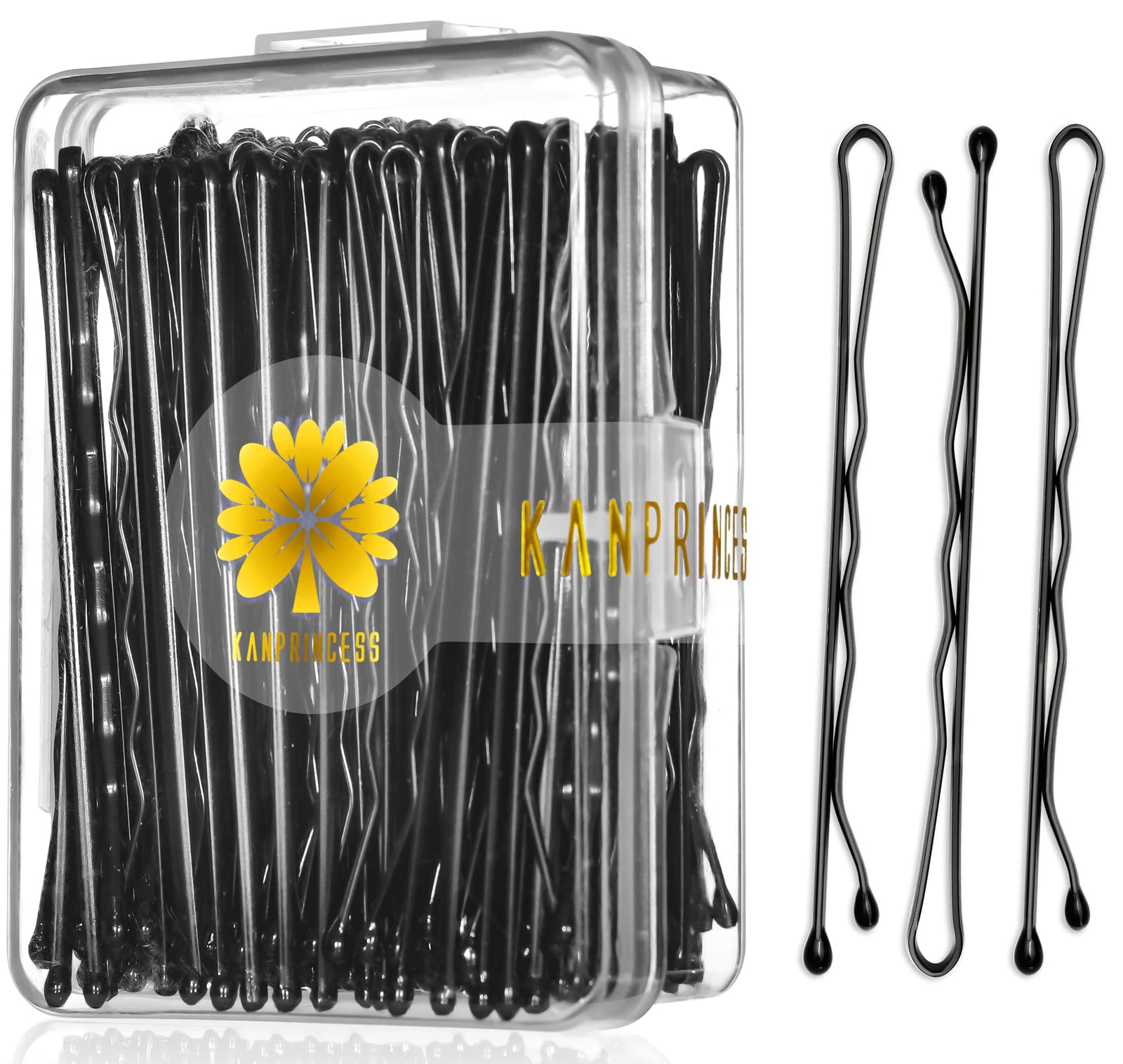 KANPRINCESS 100PCS 2.4Inch Bobby Pins Black,Pain-Free Bobby Pins for All Hair Types,Hair Pins for Women Girls,Hairpins for Buns with Box(Black)