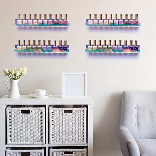 HBlife 15 Inches Nail Polish Display Rack Wall Mounted Shelf, 6 Pack Clear Rainbow Acrylic Nail Polish Organizer for Nail Techs