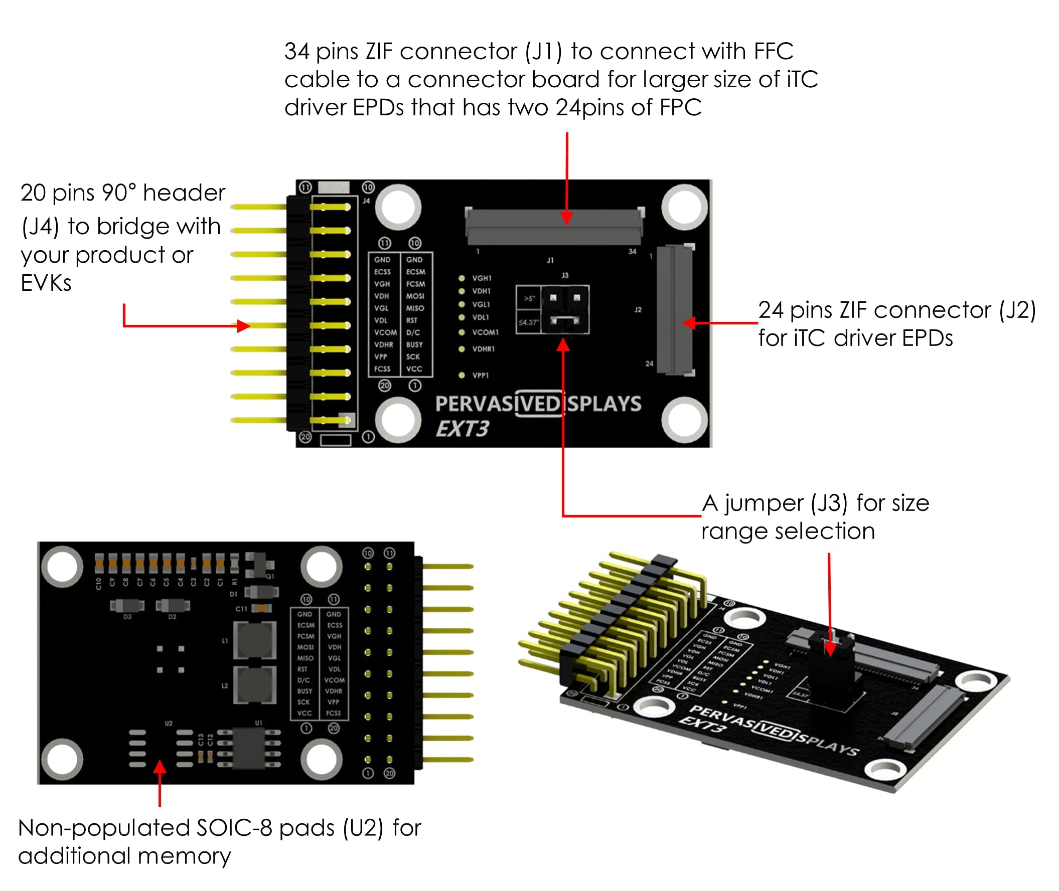 Pervasive Displays EPD Pico Kit (EPDK) with 2.66" EPD Color:B/W (Eink epaper Display)